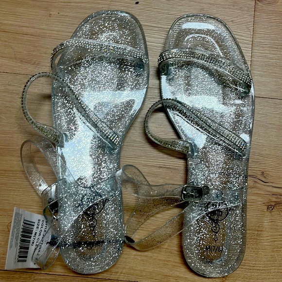 Shoes | New Plastic Sandals With Silver Glitter | Poshmark